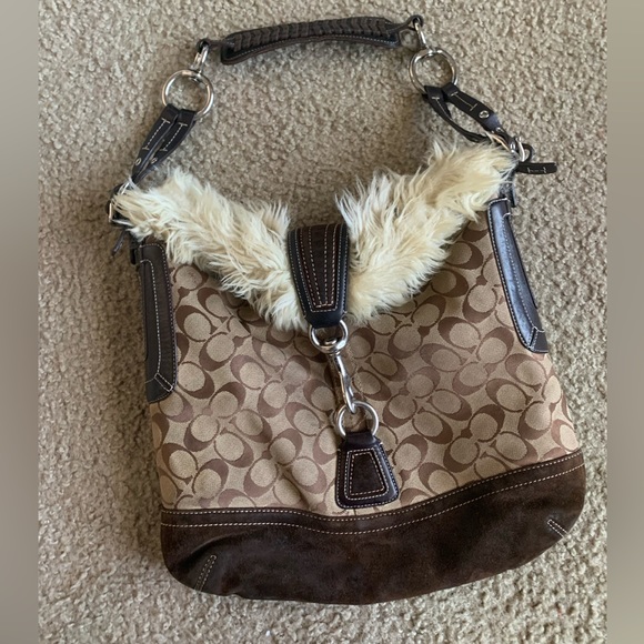 Coach | Bags | Coach Signature Large Canvas With Fur Cuff | Poshmark